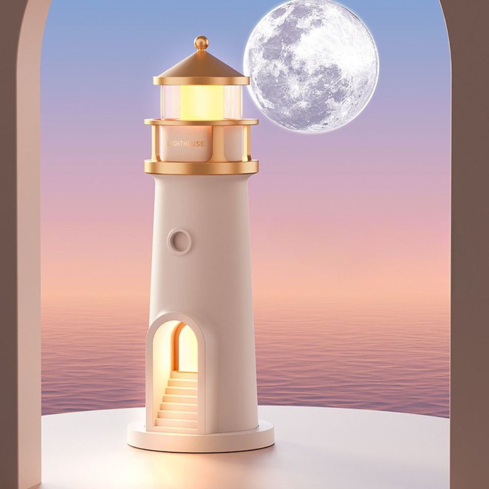 Veilleuse projection lune en forme de phare • Veilleuse